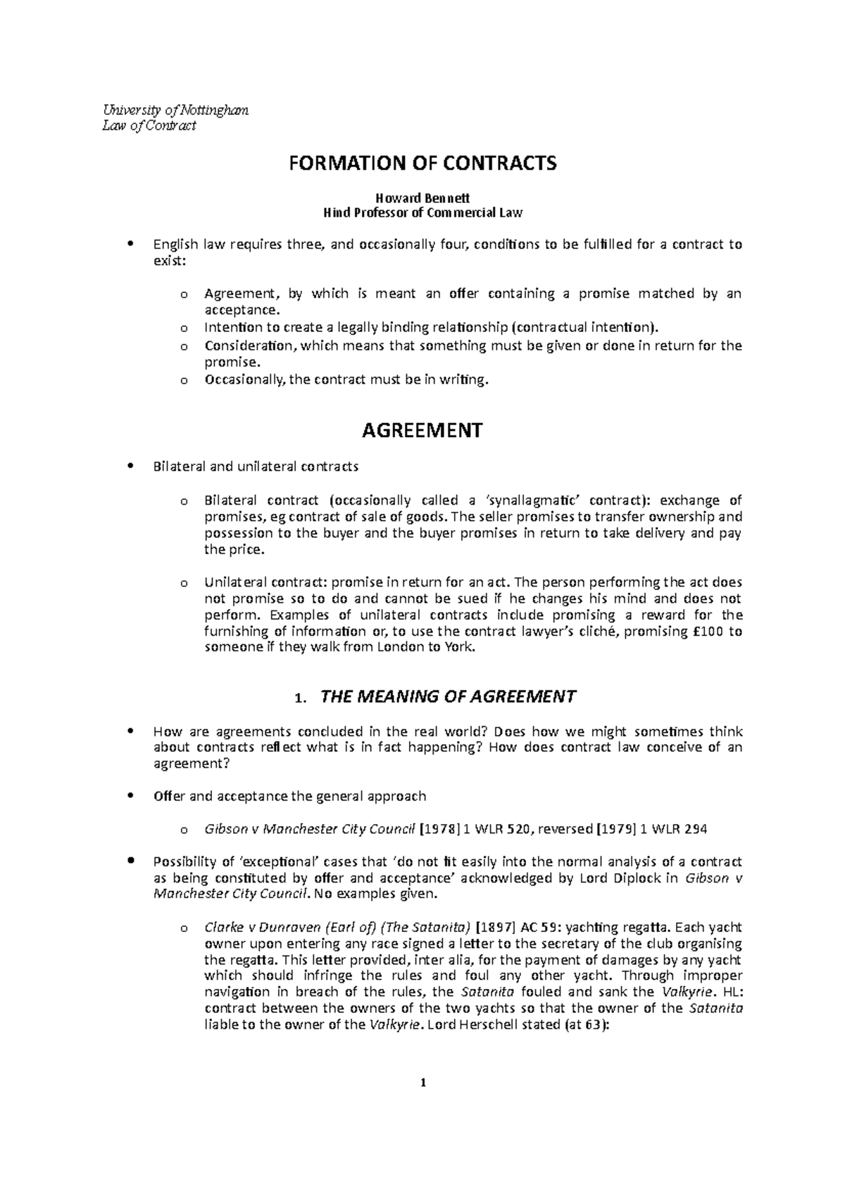 02 Contract Formation 2020-21 - Law of Contract FORMATION OF CONTRACTS Howard Bennet Hind ...