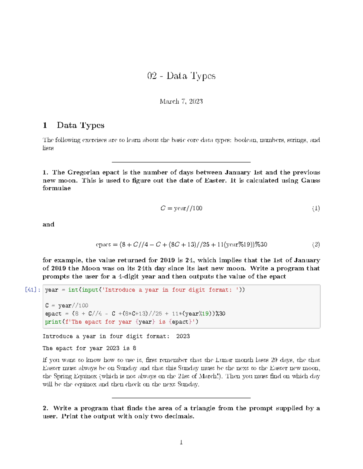 02 Data Types 02 Data Types March 7 2023 1 Data Types The Following Exercises Are 7221