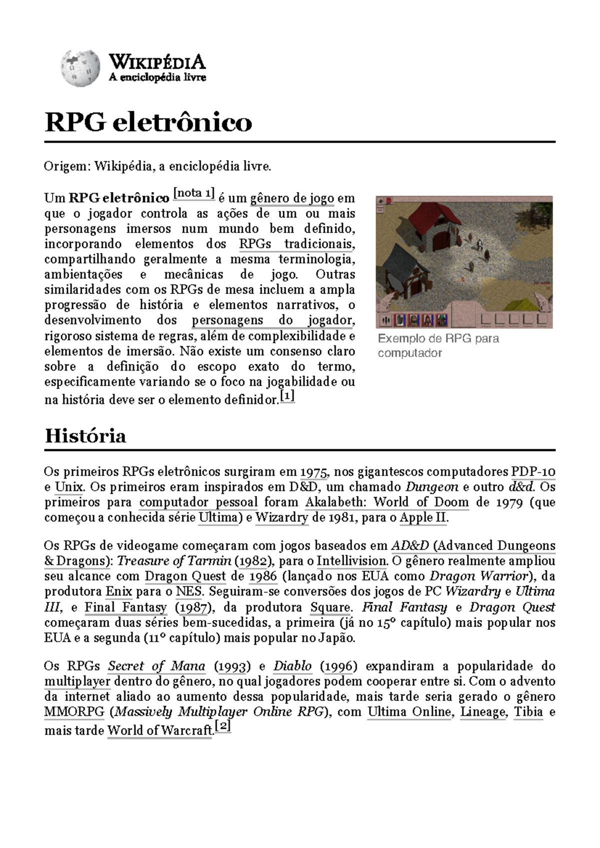 RPG eletrônico – Wikipédia, a enciclopédia livre - Exemplo de RPG para computador RPG eletrônico ...