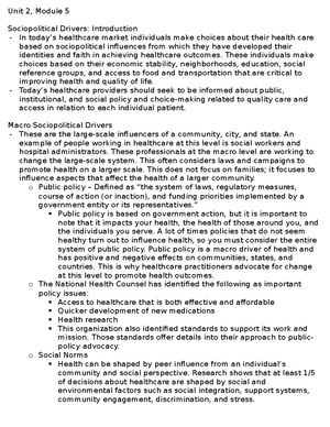 Unit 2, module 2 - Unit 2 – Module 2 Management of Different Client Populations: Introduction ...