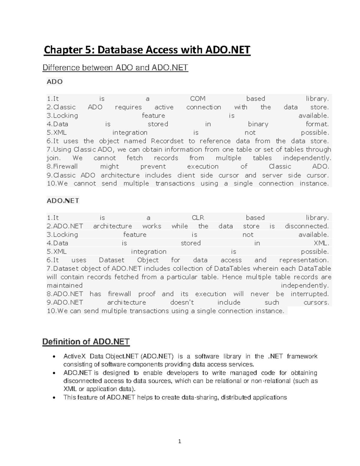 Download - Notes - Chapter 5: Database Access with ADO Difference ...