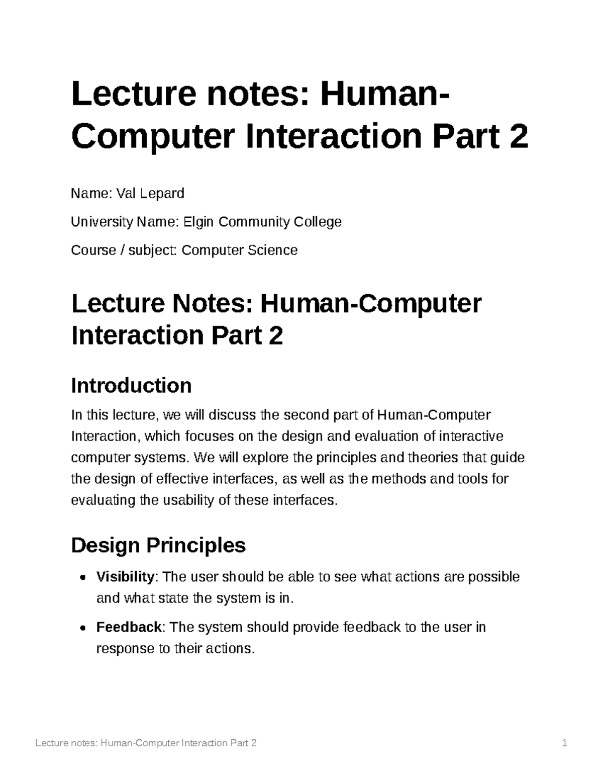 Lecture notes Human-Computer Interaction Part 2 - We will explore the ...