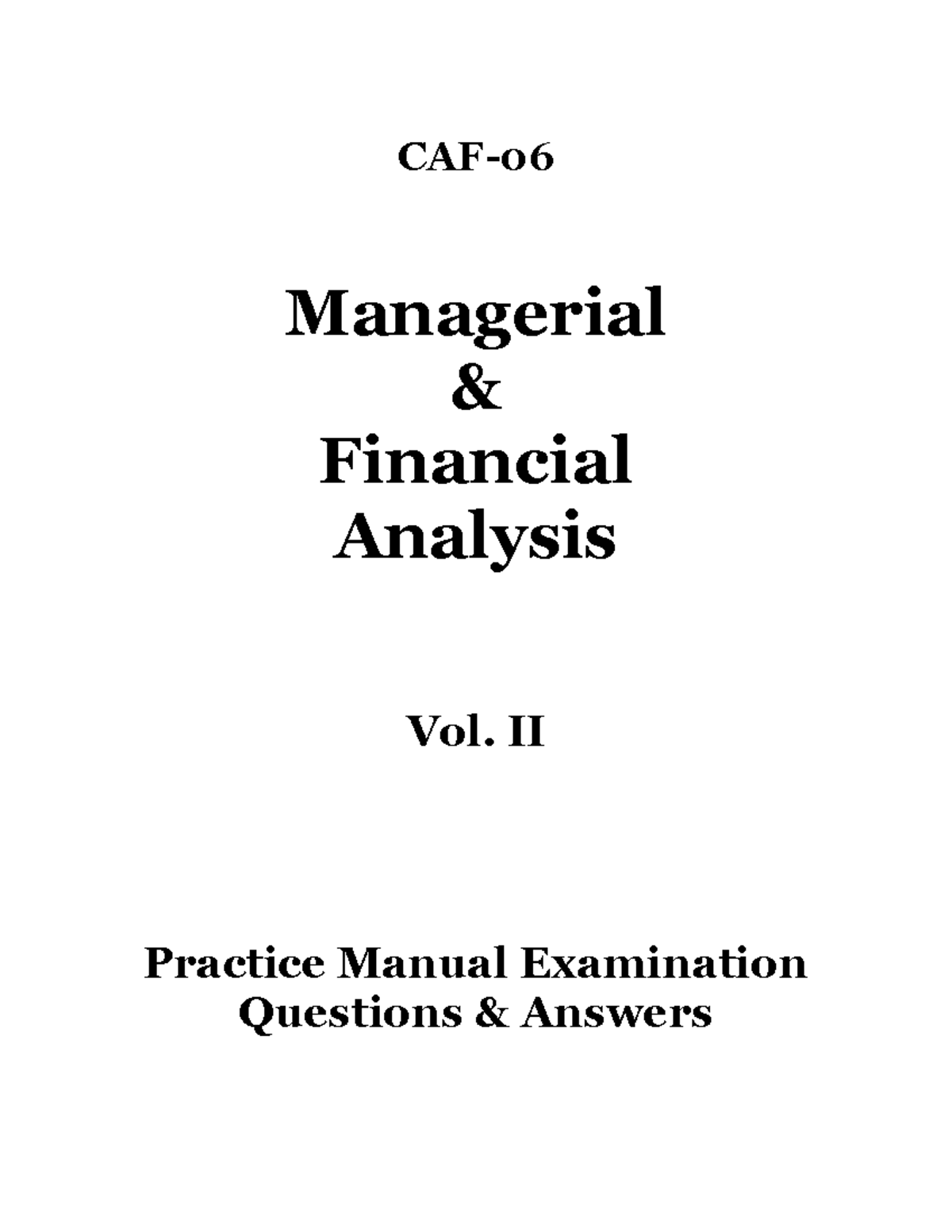 MFA Vol II - MFA BY SIR JAWAD - CAF- Managerial & Financial Analysis ...