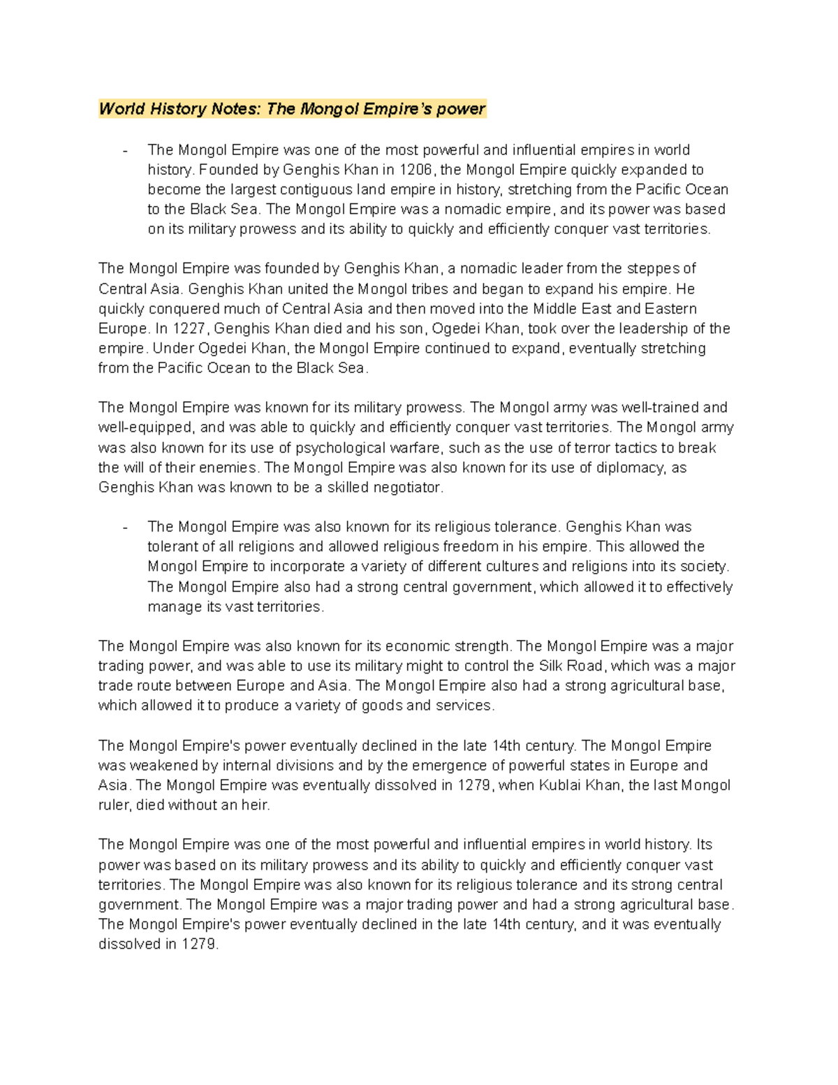 History Notes (28) - World History Notes: The Mongol Empire’s power The ...