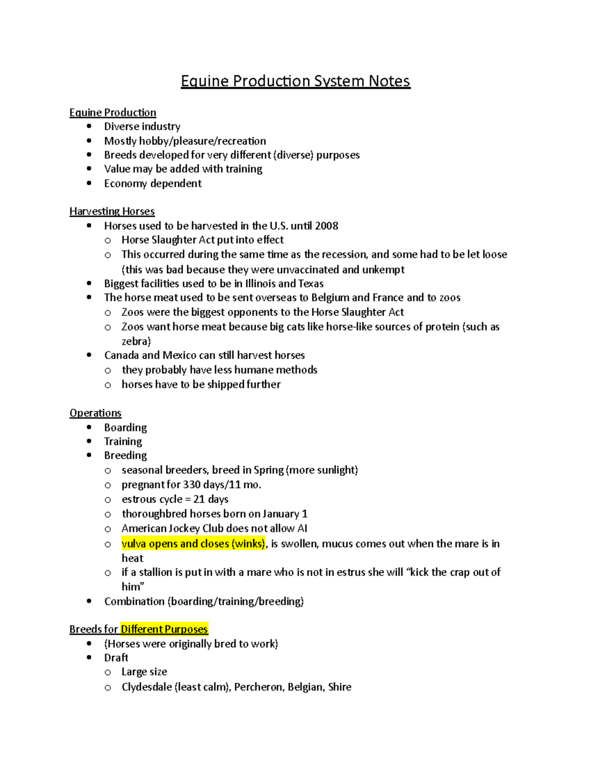 Equine Notes - Jodi Sterle - Equine Production System Notes Equine ...