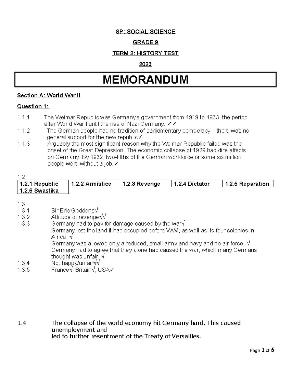 Gr9 June Hist Test Memo 2023 - SP: SOCIAL SCIENCE GRADE 9 TERM 2 ...