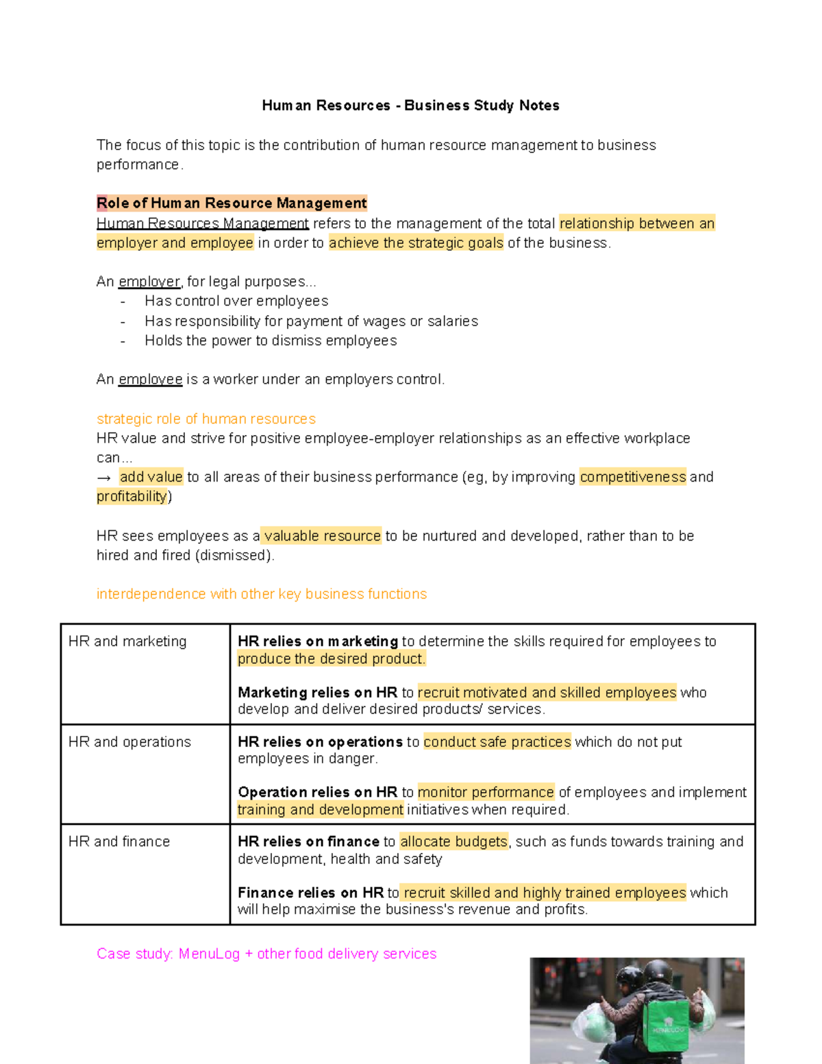 Human Resources Business Study Notes - Studocu