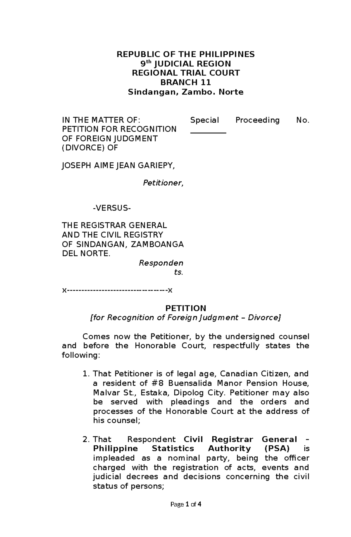 420629058 Petition for Recognition of Foreign Judgment - REPUBLIC OF ...