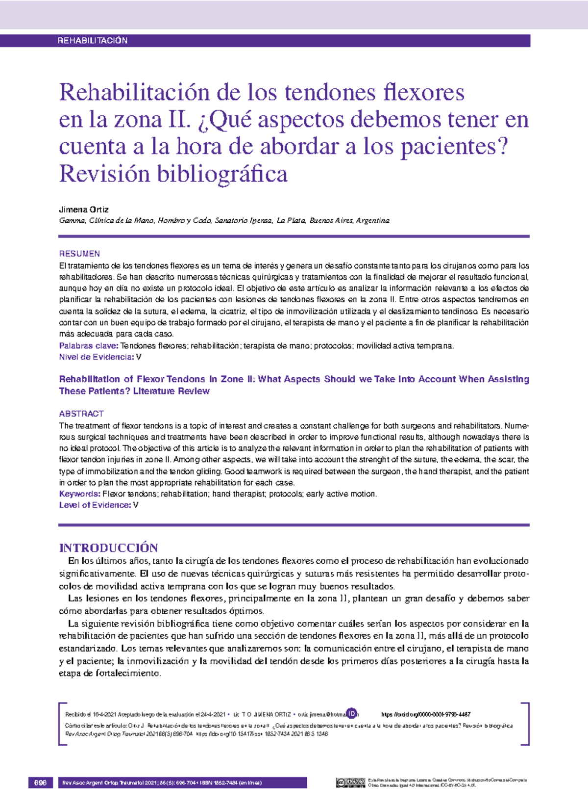 Intervención EN Lesion DE Tenbdon Flexor EN ZONA II-1 - 696 Resumen El ...