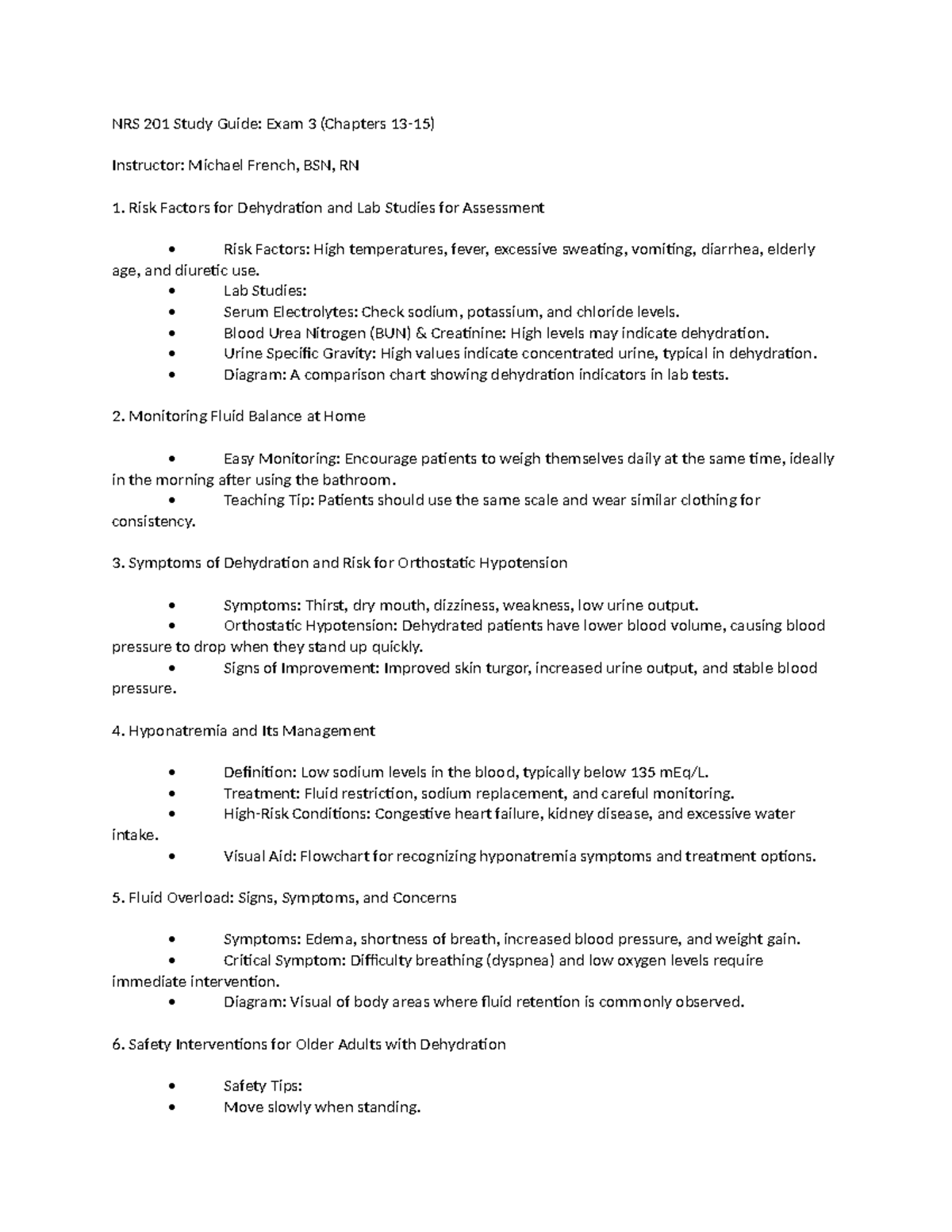 13-15 - nurse - NRS 201 Study Guide: Exam 3 (Chapters 13-15) Instructor ...
