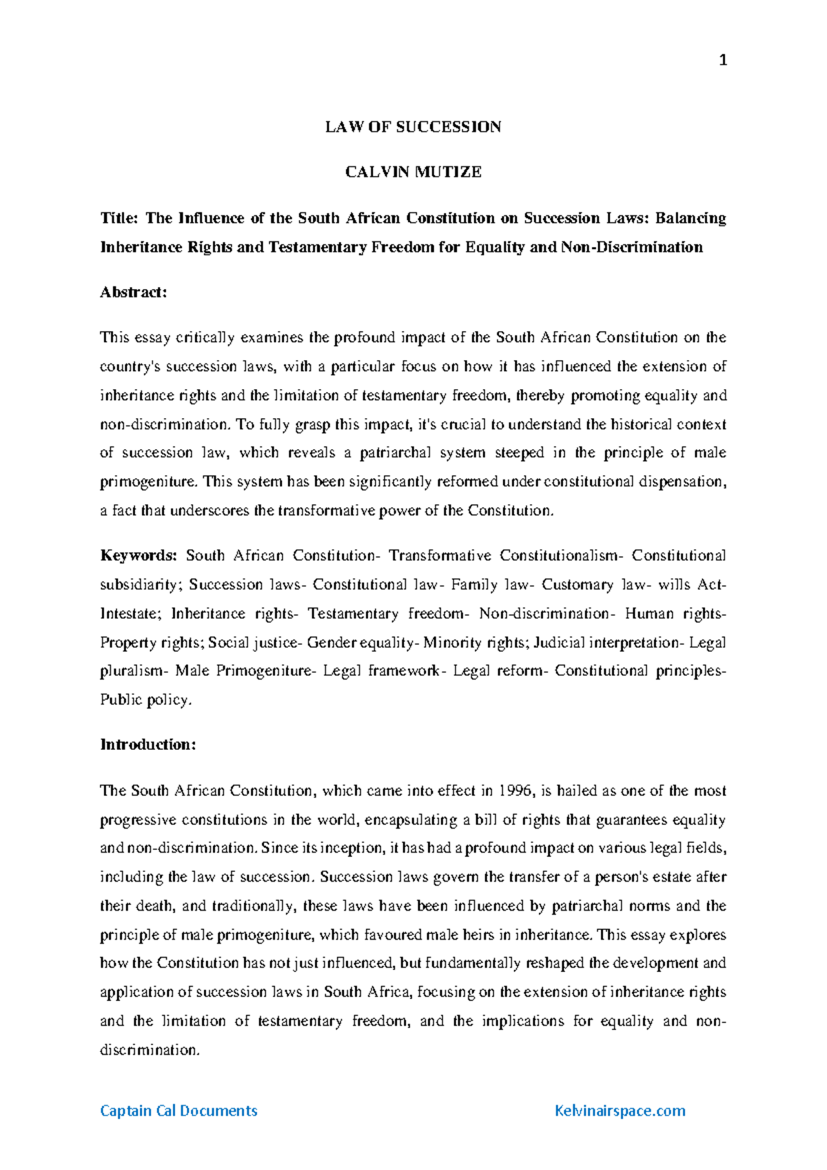 LAW OF Succession- MALE Premogenatre AND Testamentary Freedom - LAW OF ...