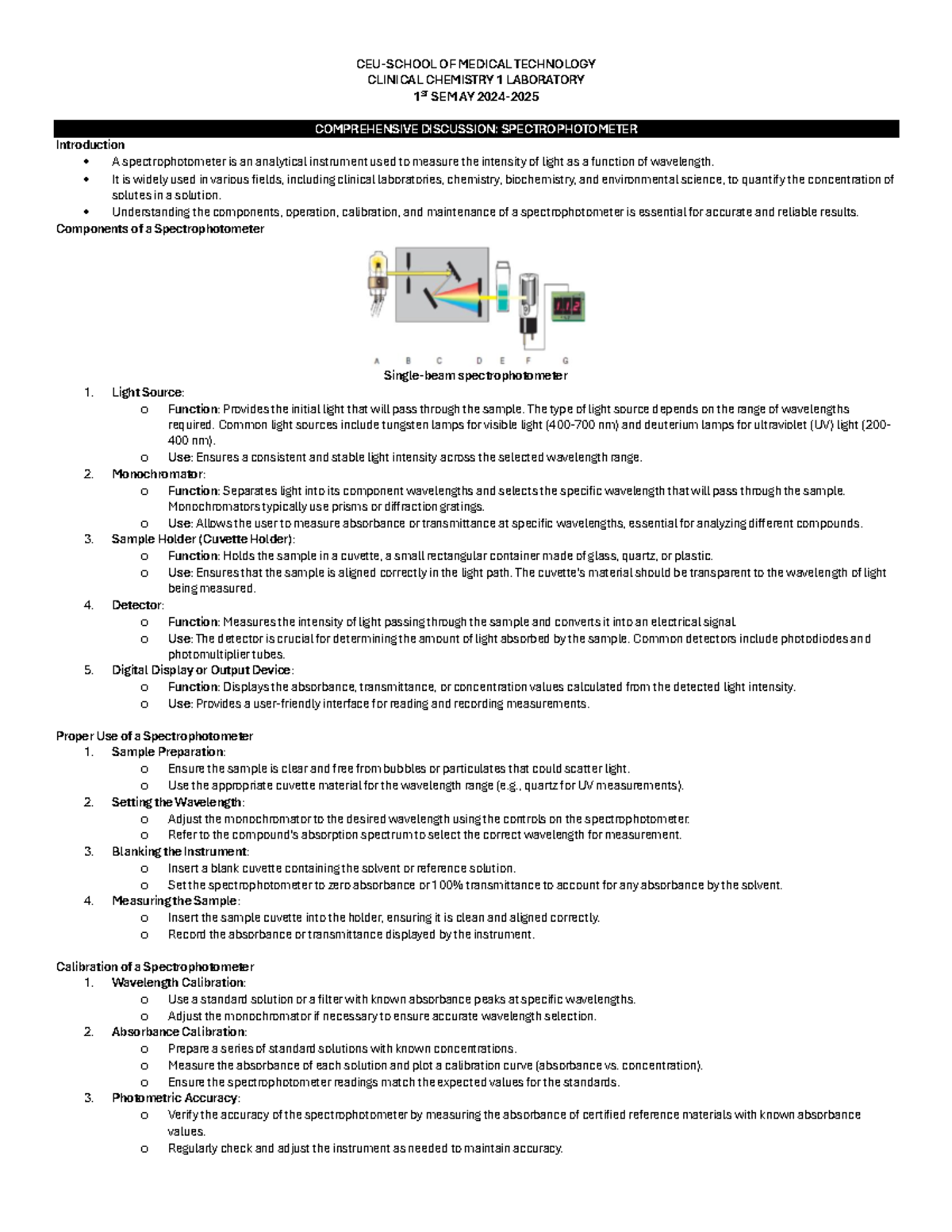 CC1-LAB- Spectrophotometer - CEU-SCHOOL OF MEDICAL TECHNOLOGY CLINICAL ...