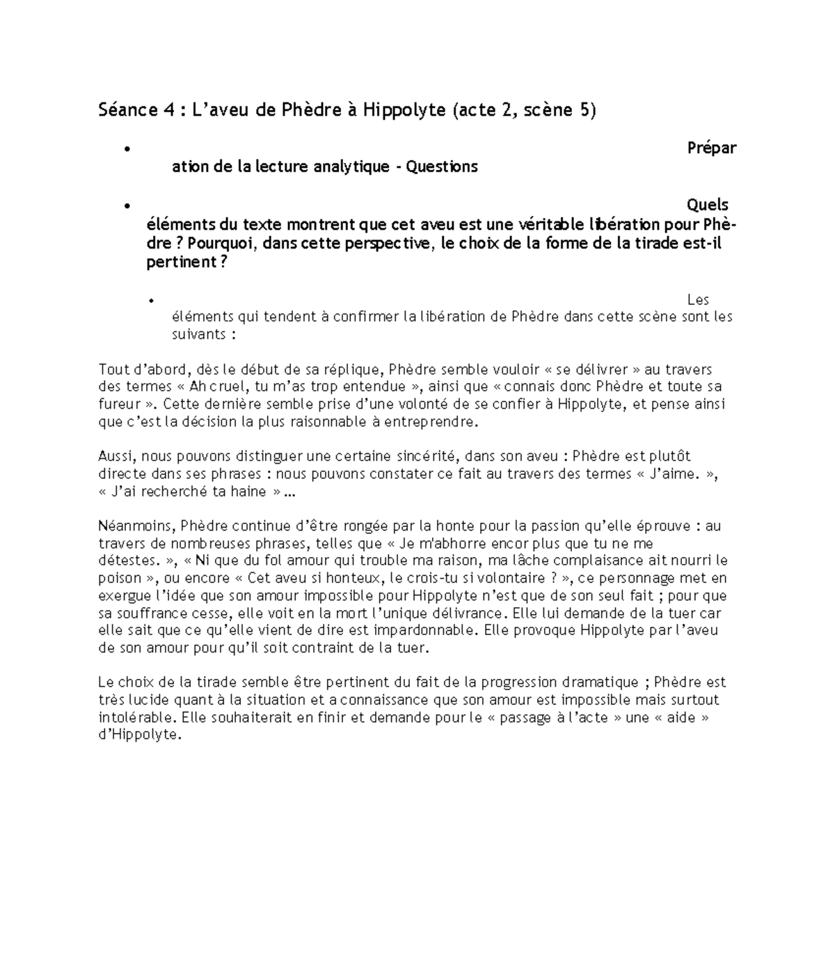 lecture analytique sur un extrait de phèdre - Lettres modernes licence ...