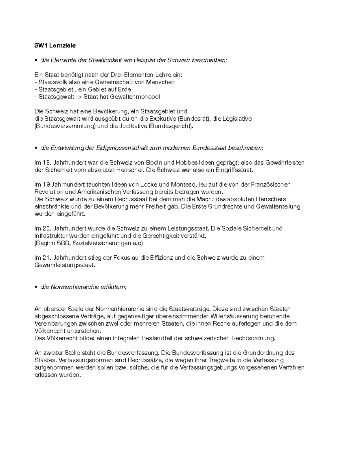 Staatsrecht Lernziele - SW1 Lernziele die Elemente der Staatlichkeit am ...