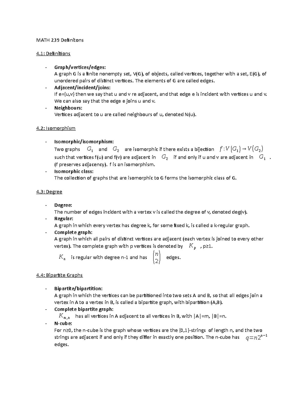MATH 239 Definitons - Lecture notes All definitions - MATH 239 ...