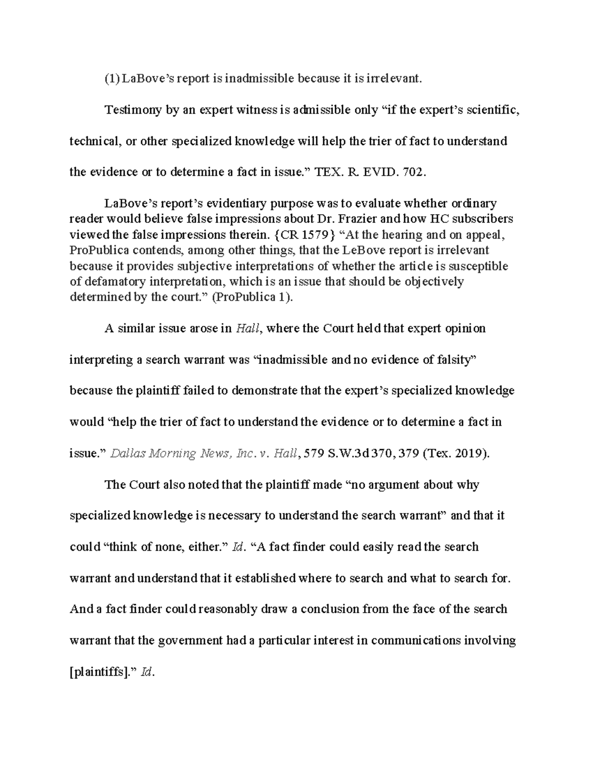 TCPA error - flowchart - (1) LaBove’s report is inadmissible because it ...
