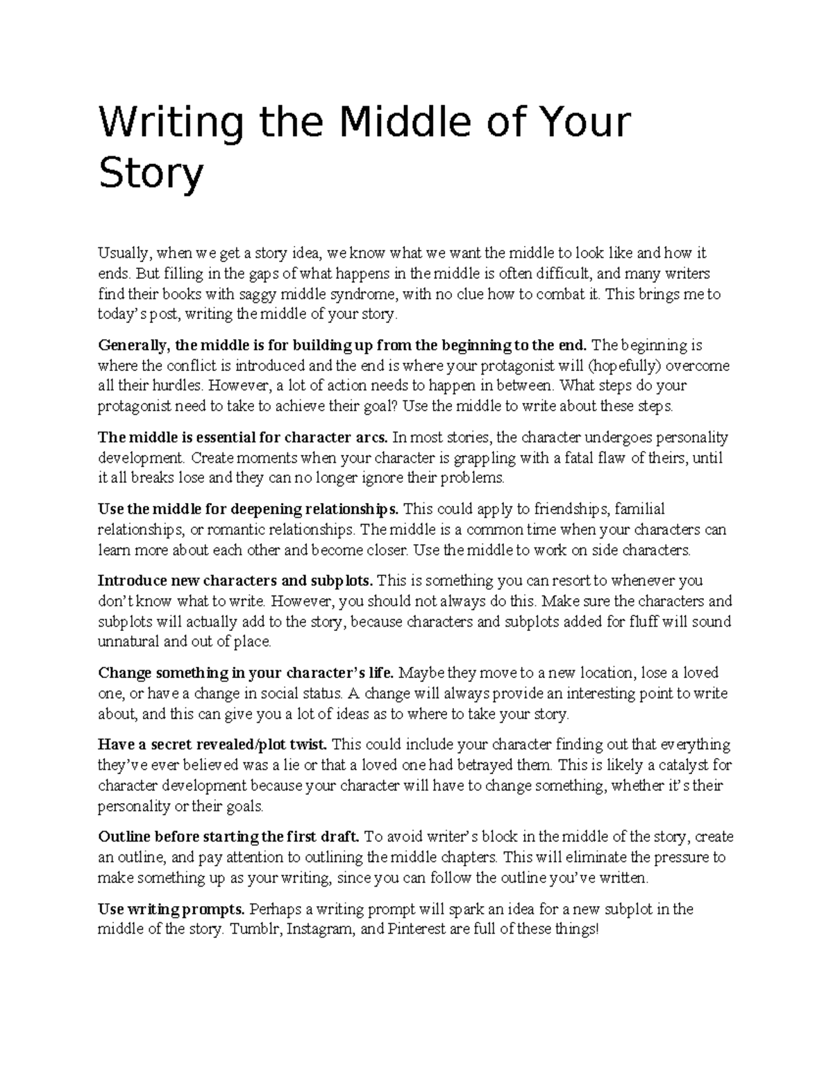 Writing the Middle of Your Story - Writing the Middle of Your Story ...