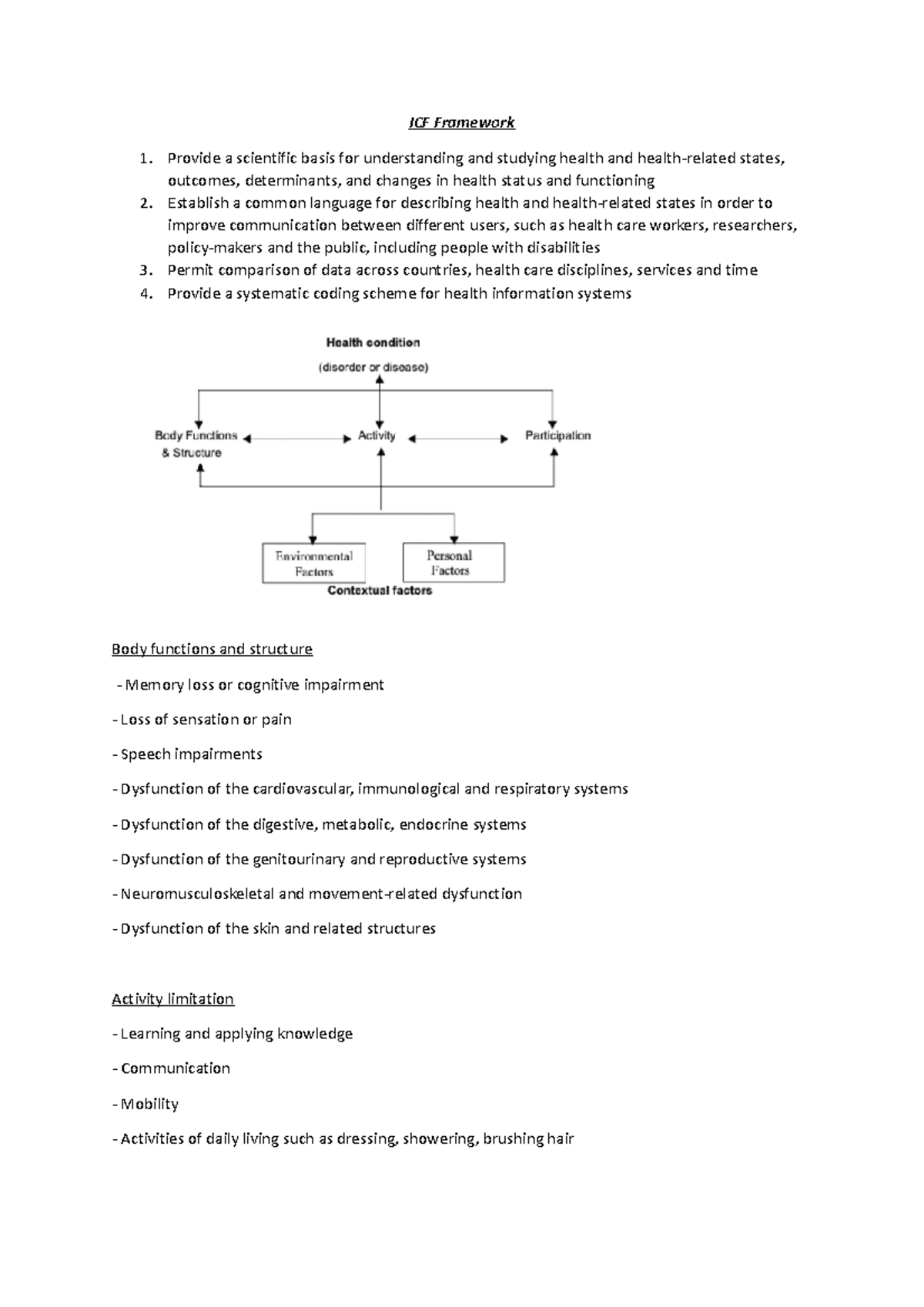 Week 2 Icf Framework Week 2 Icf Lecture Notes Icf Framework Provide A Scientific Basis For