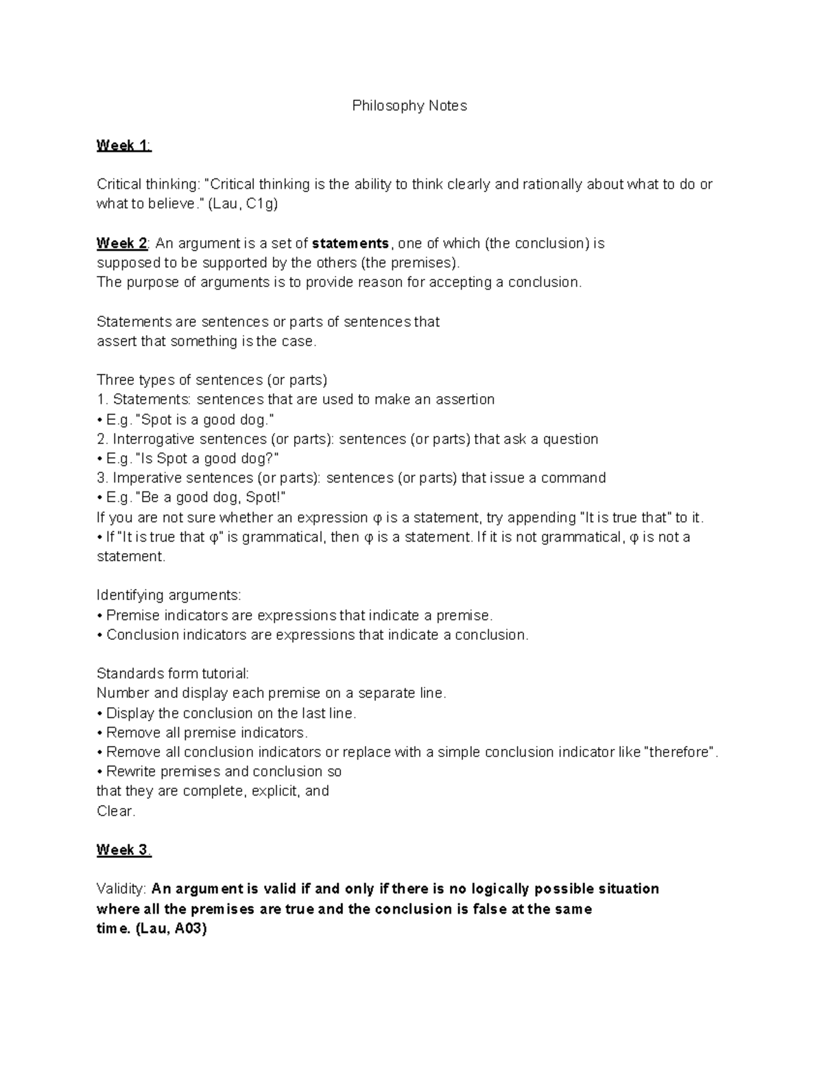 Philosophy Notes: Critical Thinking Arguments Validity Soundness Modus ...