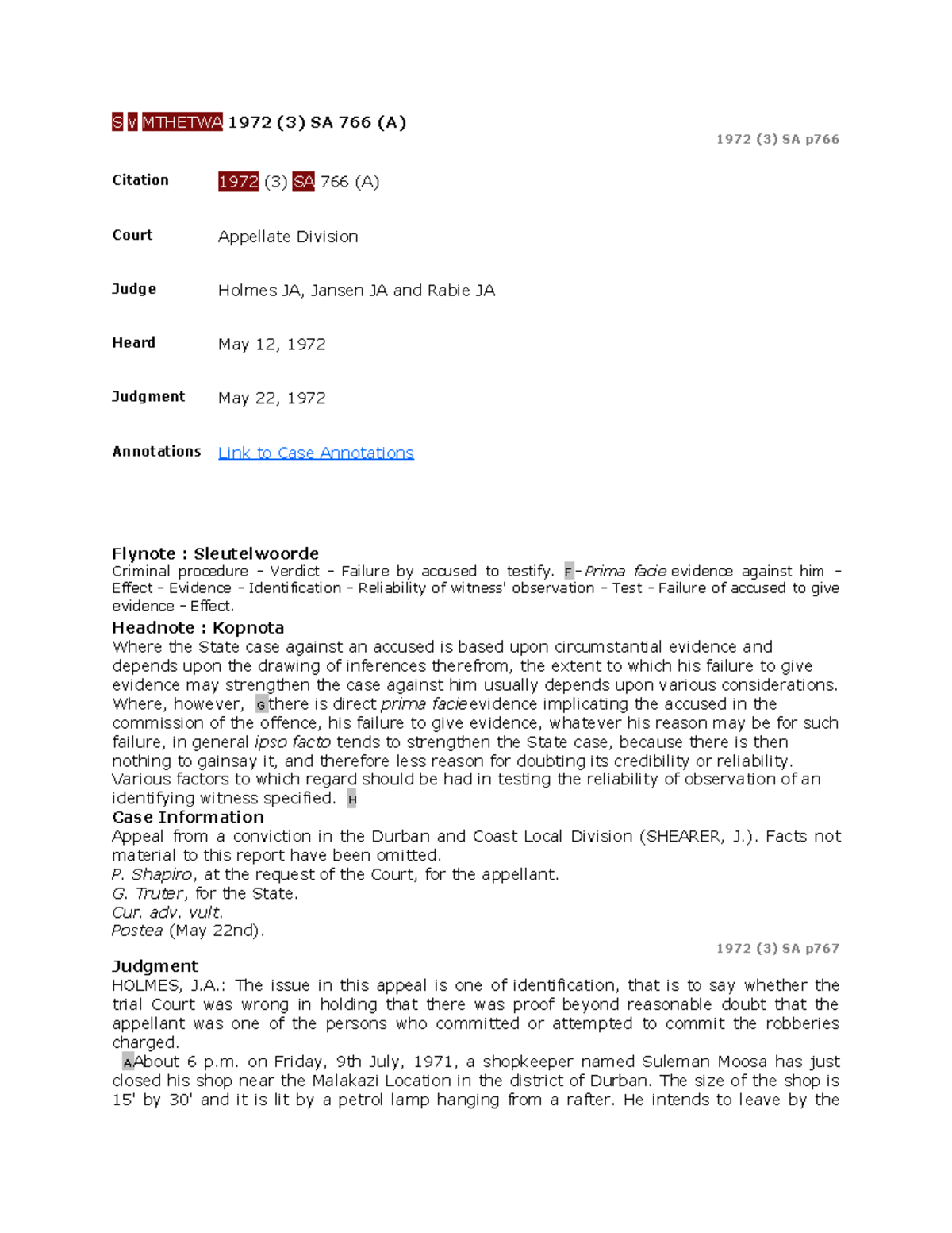 S v Mthetwa 1972 - fread - S v MTHETWA 1972 (3) SA 766 (A) 1972 (3) SA ...