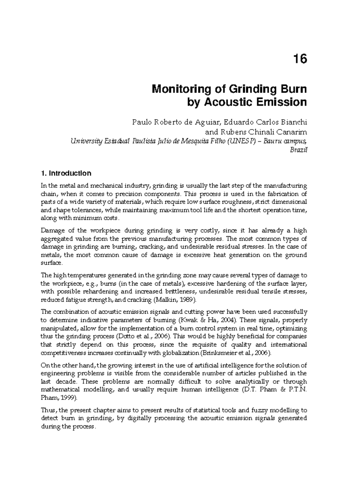 Monitoring of Grinding Burn by Acoustic - 16 Monitoring of Grinding ...