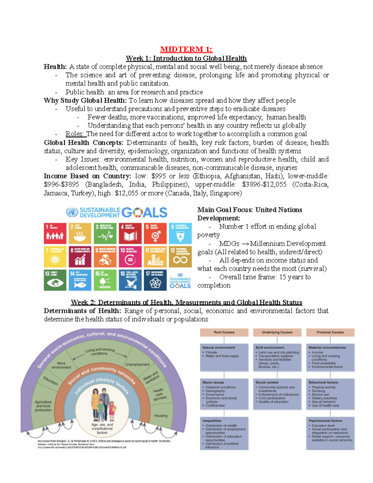 Global Health Midterm Exam Review Doc - MIDTERM 1: Week 1: Introduction ...