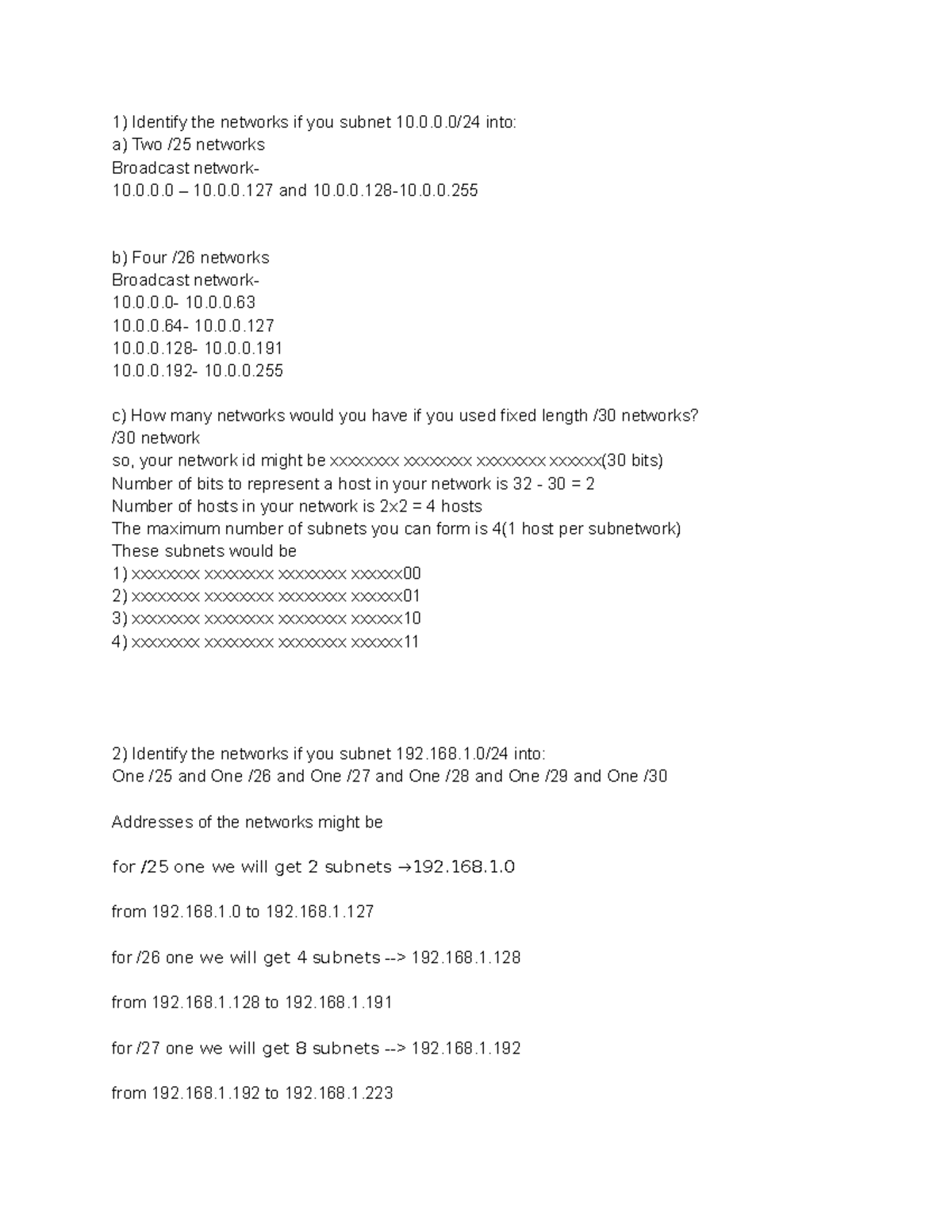 Lab 7 Lab 7 Identify The Networks If You Subnet 10024 Into A Two 25 Networks Broadcast 1489