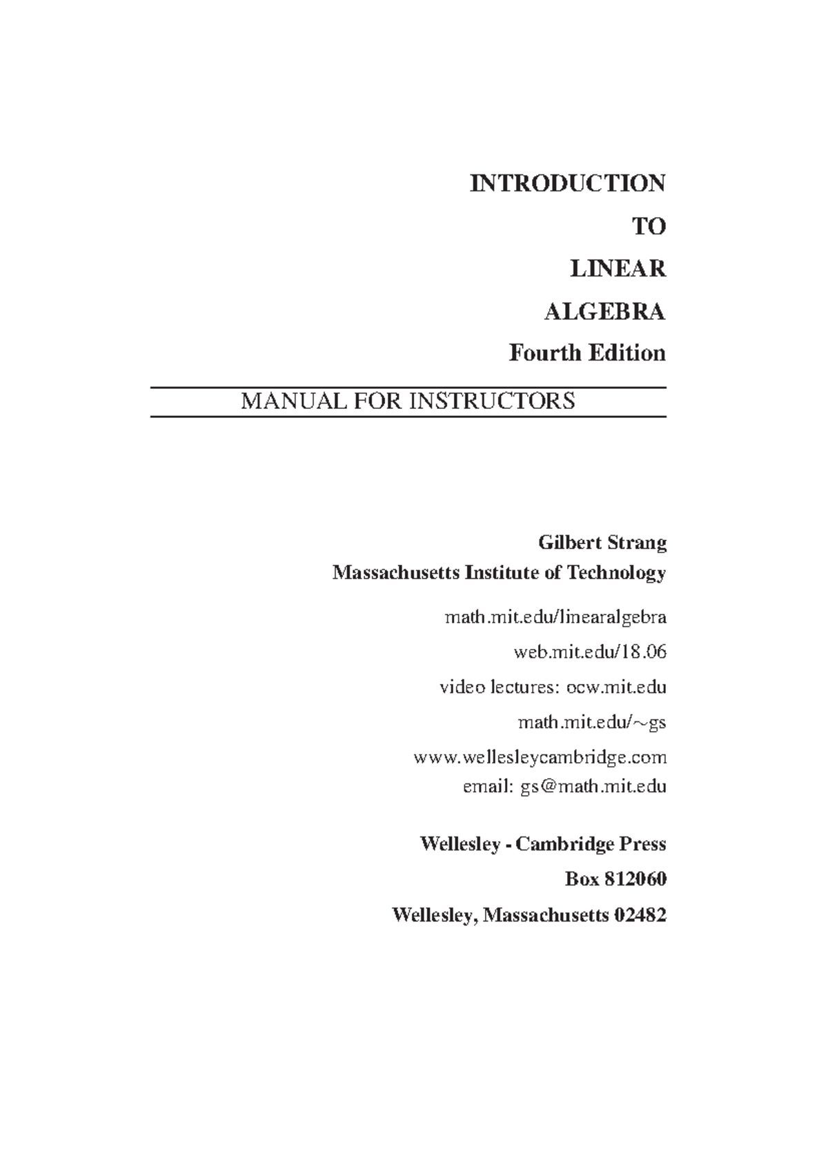 선형대수 솔루션 - 솔루션 - INTRODUCTION TO LINEAR ALGEBRA Fourth Edition MANUAL ...