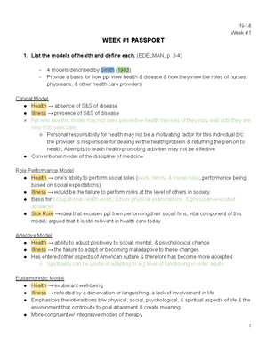 Week 1 Objectives - NRN-14 - N- Week # WEEK #1 OBJECTIVES CH. 1, 2, 3 ...