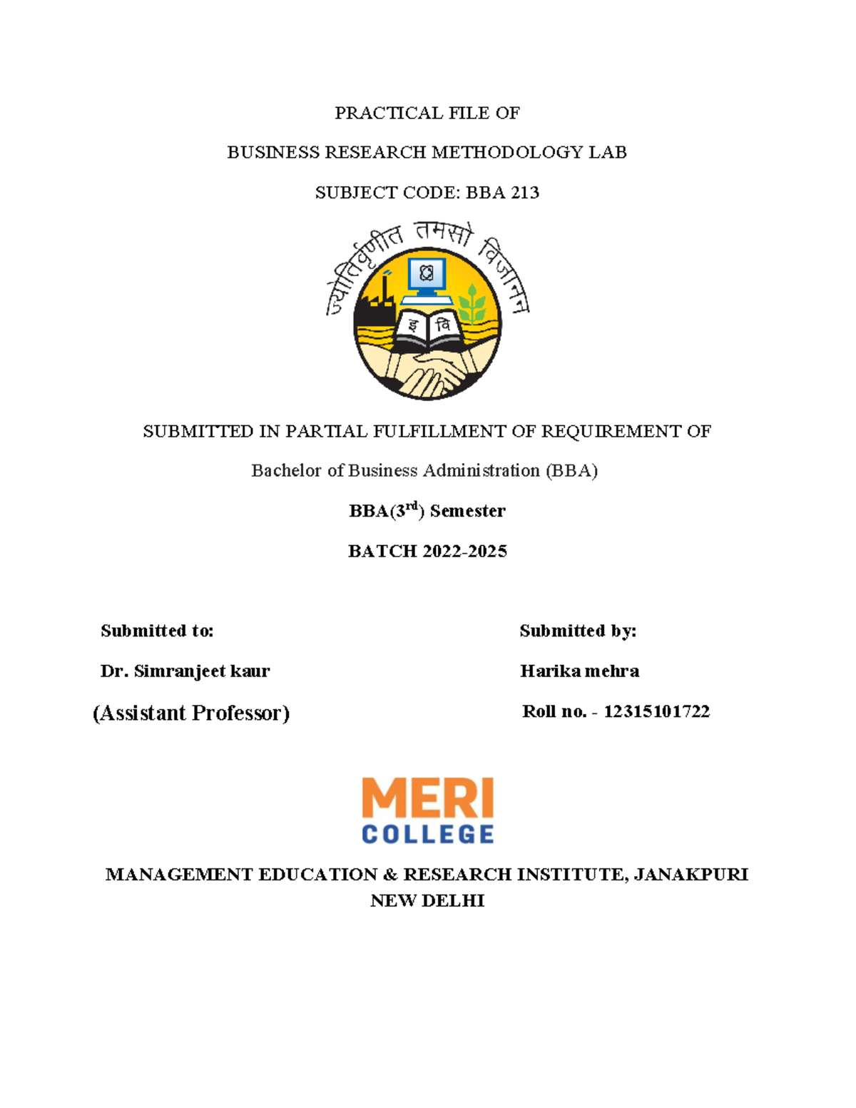 Harika brm - PRACTICAL FILE OF BUSINESS RESEARCH METHODOLOGY LAB ...