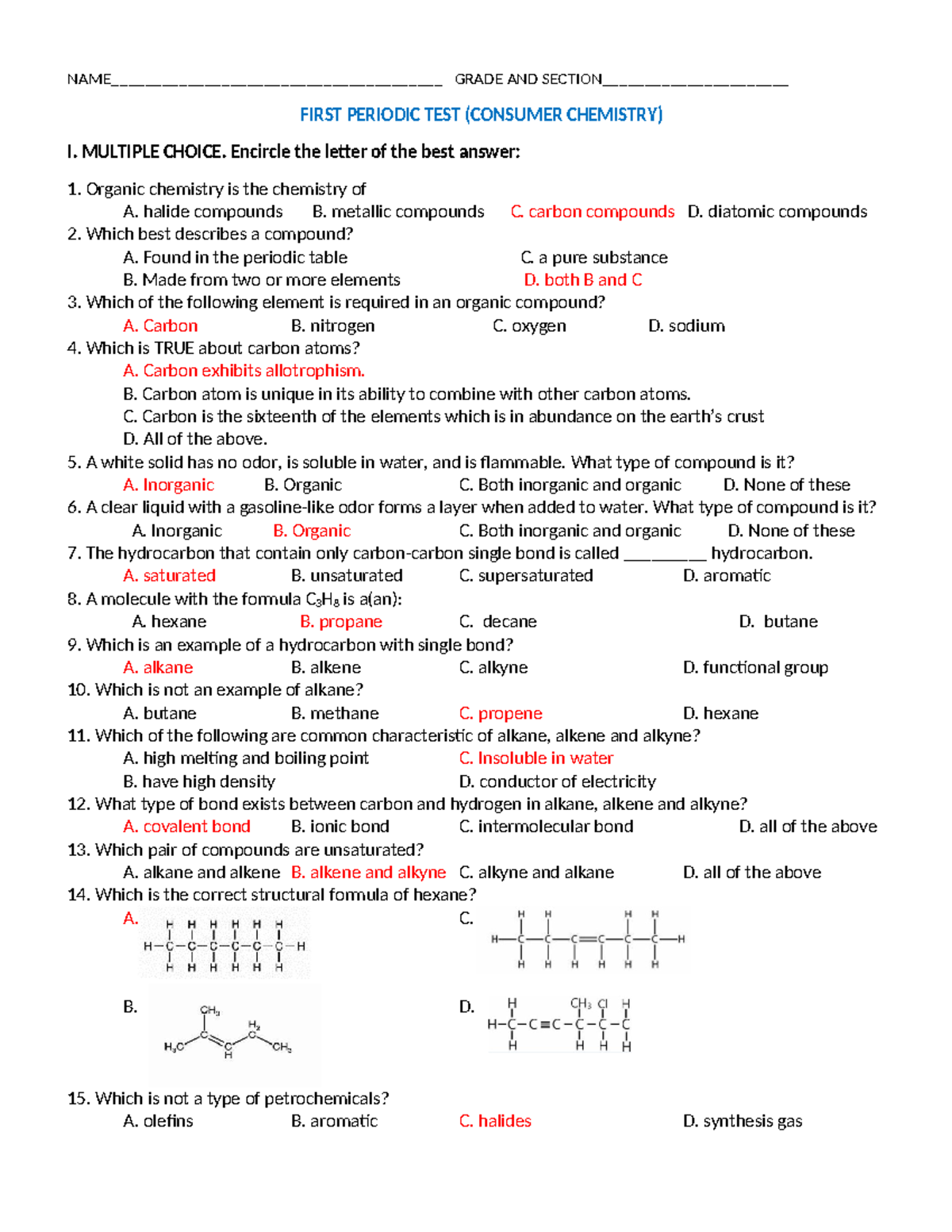 First periodic test-advanced chem - NAME ...