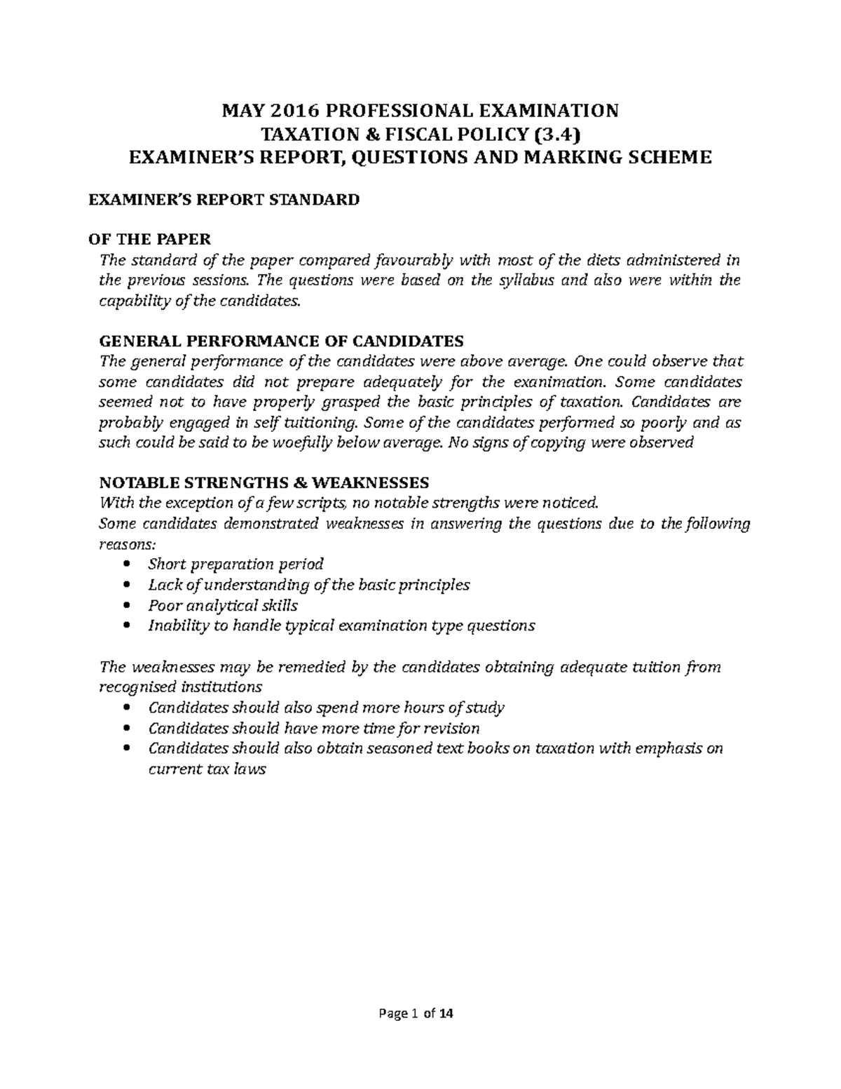 May 16 - Page 1 of 14 MAY 2016 PROFESSIONAL EXAMINATION TAXATION ...