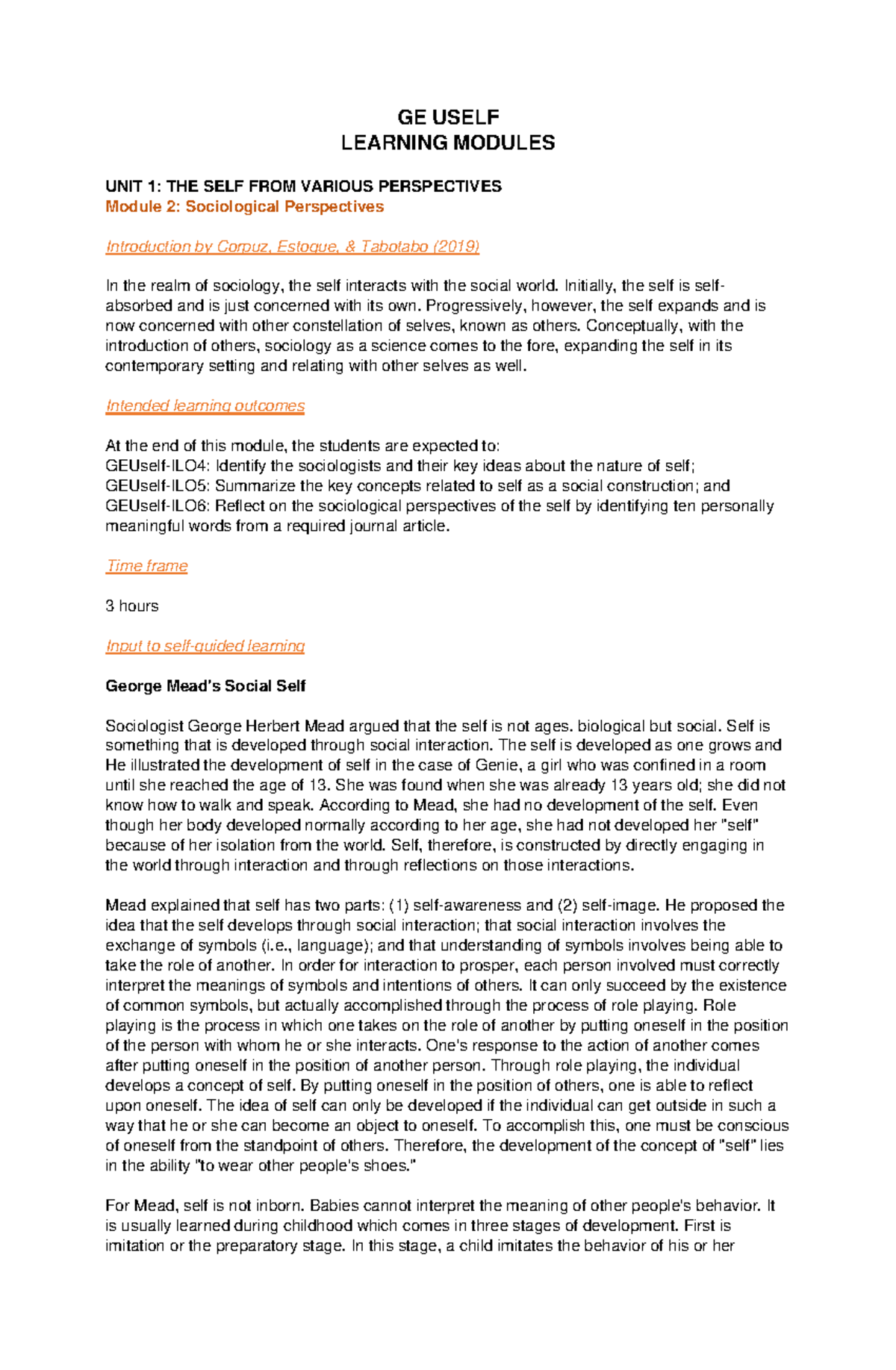 2 GE Uself Module 2 - Lecture notes 1 - GE USELF LEARNING MODULES UNIT ...