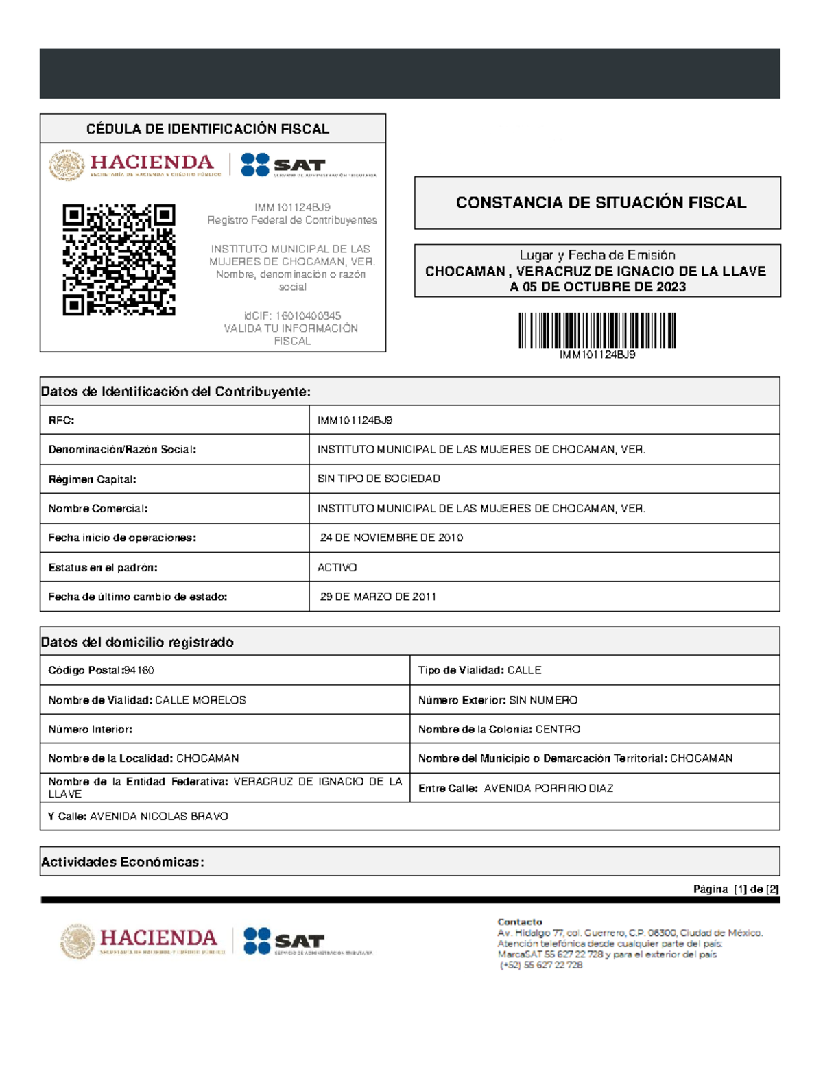 CSF- Octubre - SDASF ASFASF - Página [1] de [2] CÉDULA DE ...