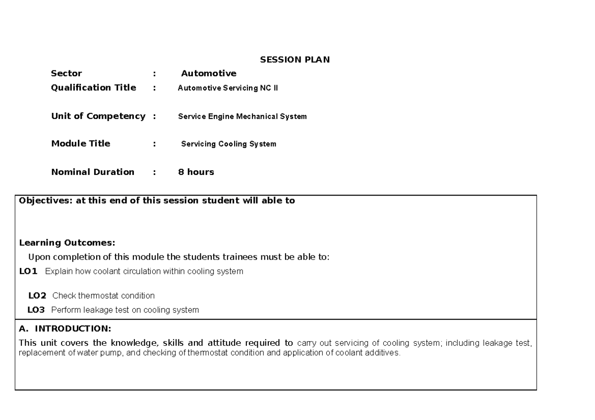 Session PLAN Francisco - SESSION PLAN Sector : Automotive Qualification ...