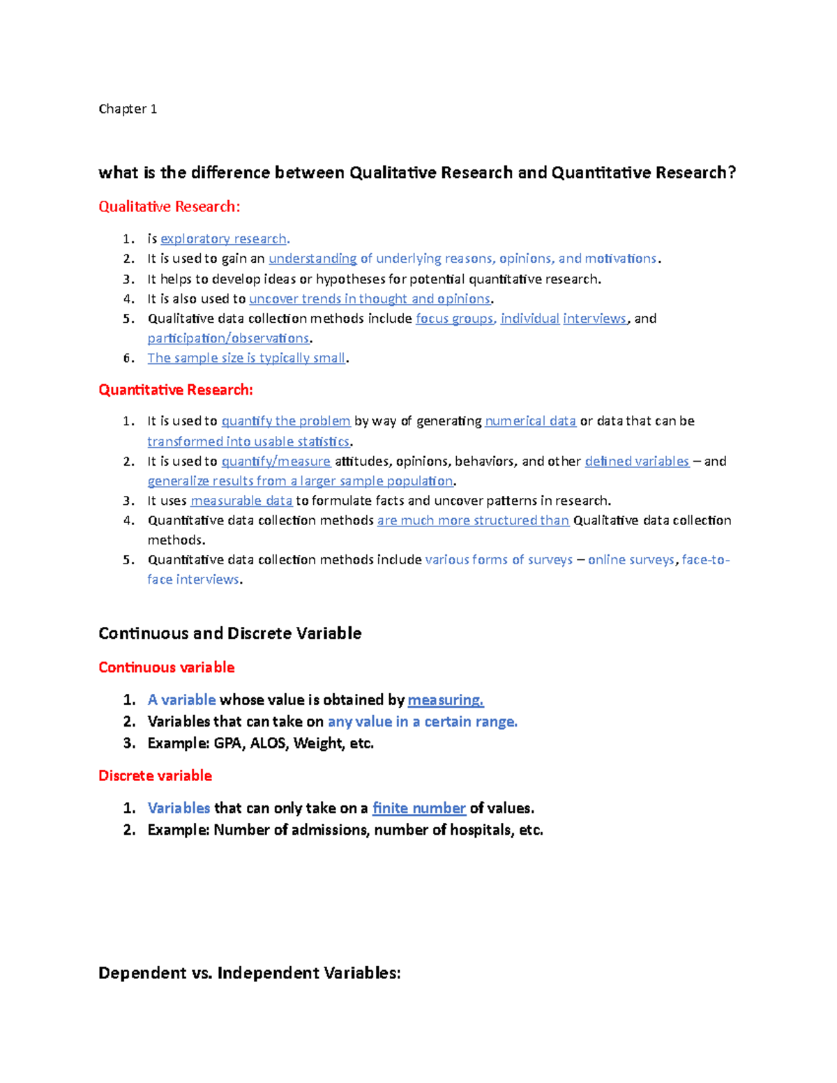 Variables and Scales Quantitative - Chapter 1 what is the difference ...