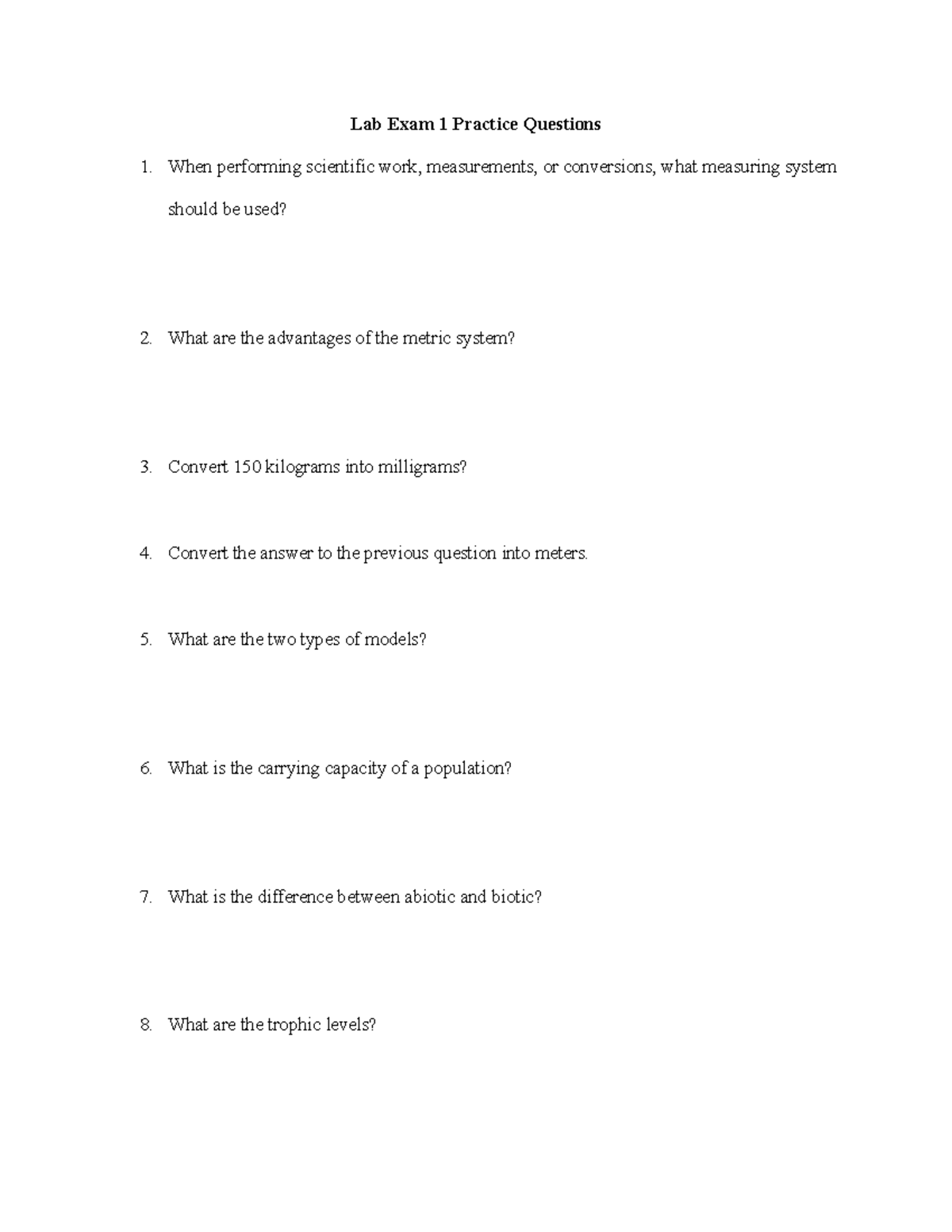 Lab Exam One Practice Questions - Lab Exam 1 Practice Questions When ...