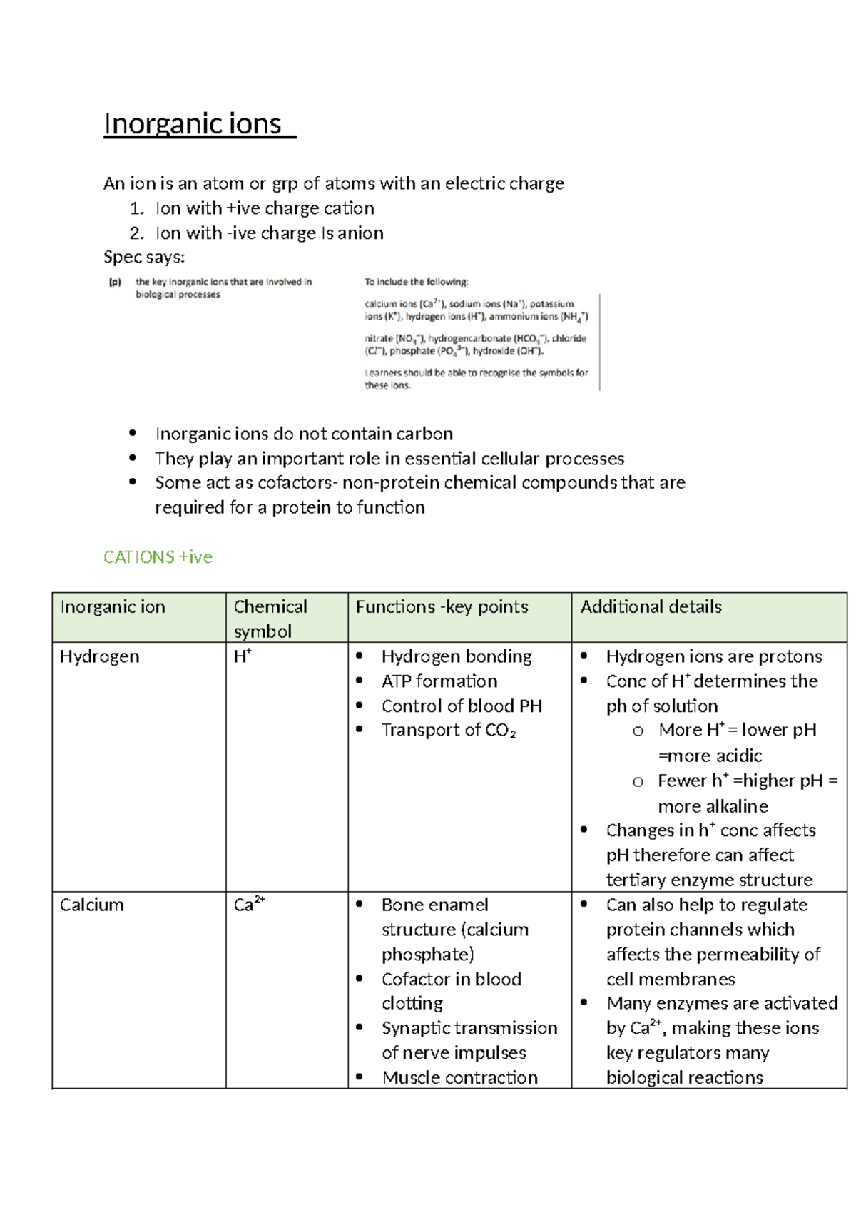 Inorganic ions - notes on B2 ocr a spec biology a level - Inorganic ...