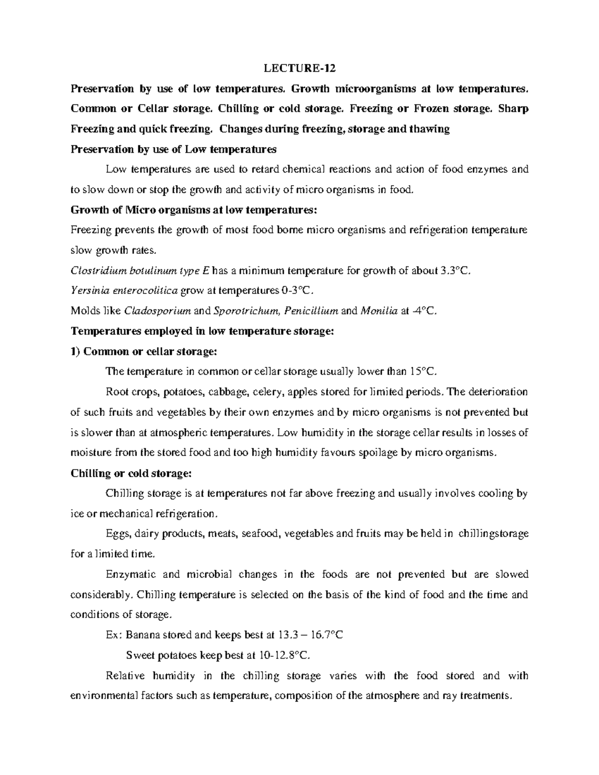 L 12 Preservation by use of low temperatures. - LECTURE- Preservation ...