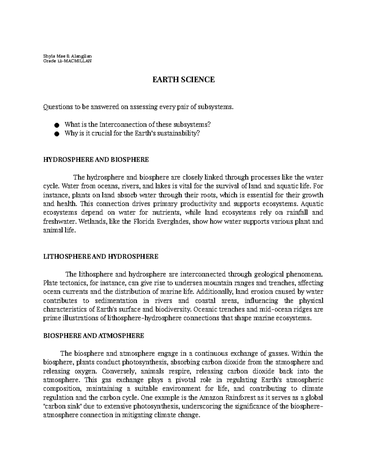 Earth-science - An assignment in earth science - Shyla Mae B. Alangilan ...