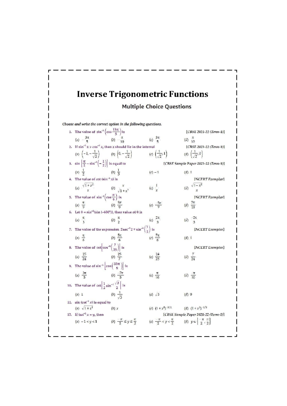 Ab - an english summary - Inverse Trigonometric Functions Multiple ...