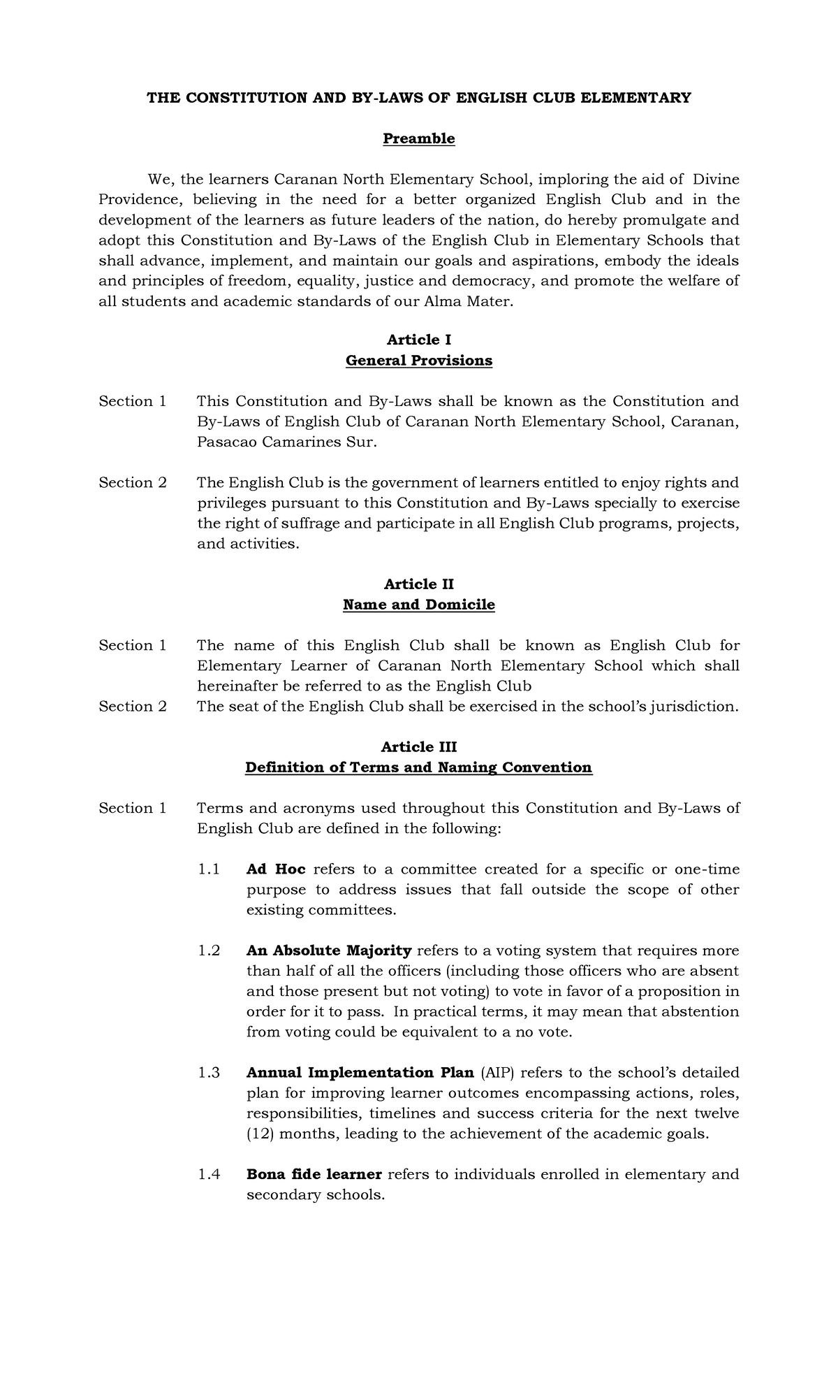 BY LAWS English CLUB CNES - THE CONSTITUTION AND BY-LAWS OF ENGLISH ...