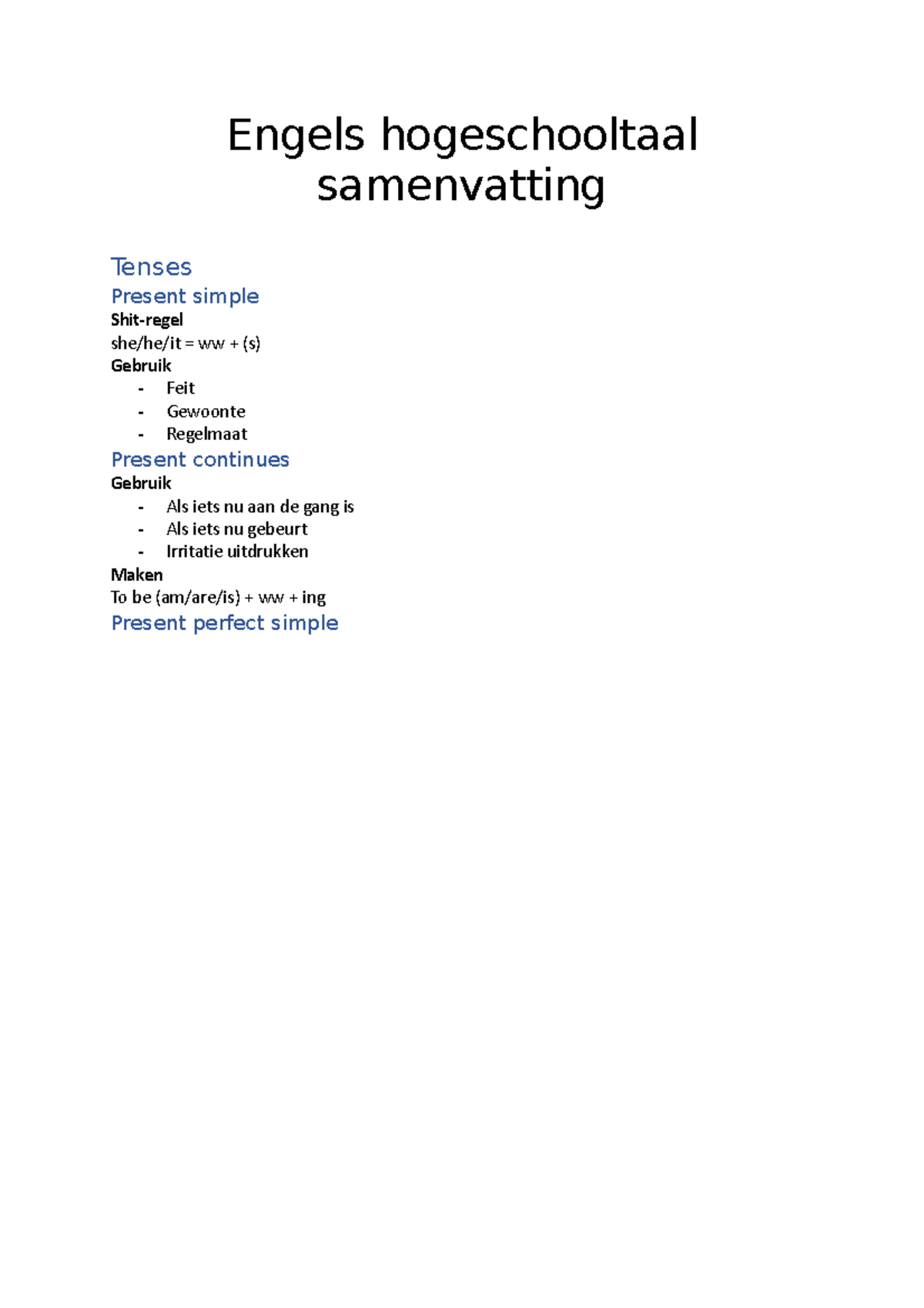 Engels hogeschooltaal samenvatting - Engels hogeschooltaal samenvatting ...