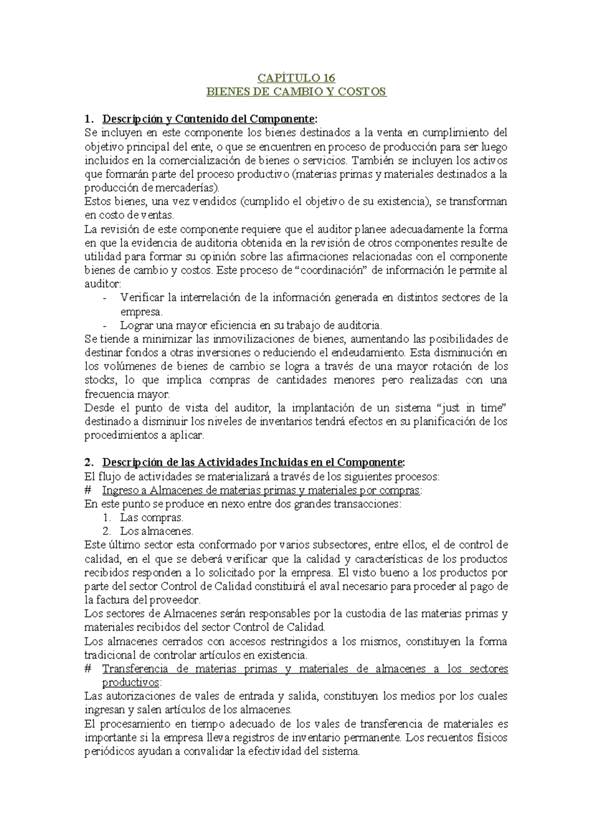 Slosse - Cap 16 - Resumen Auditoria - CAPÍTULO 16 BIENES DE CAMBIO Y ...
