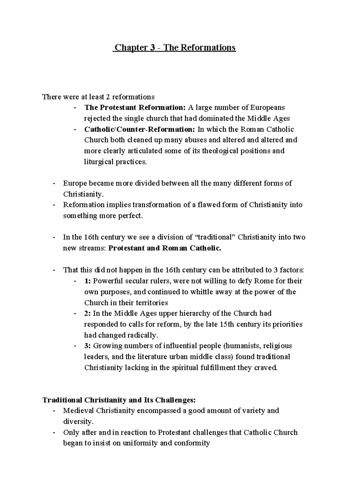Hist1010 Chapter 3 - The Reformations - Chapter 3 - The Reformations ...