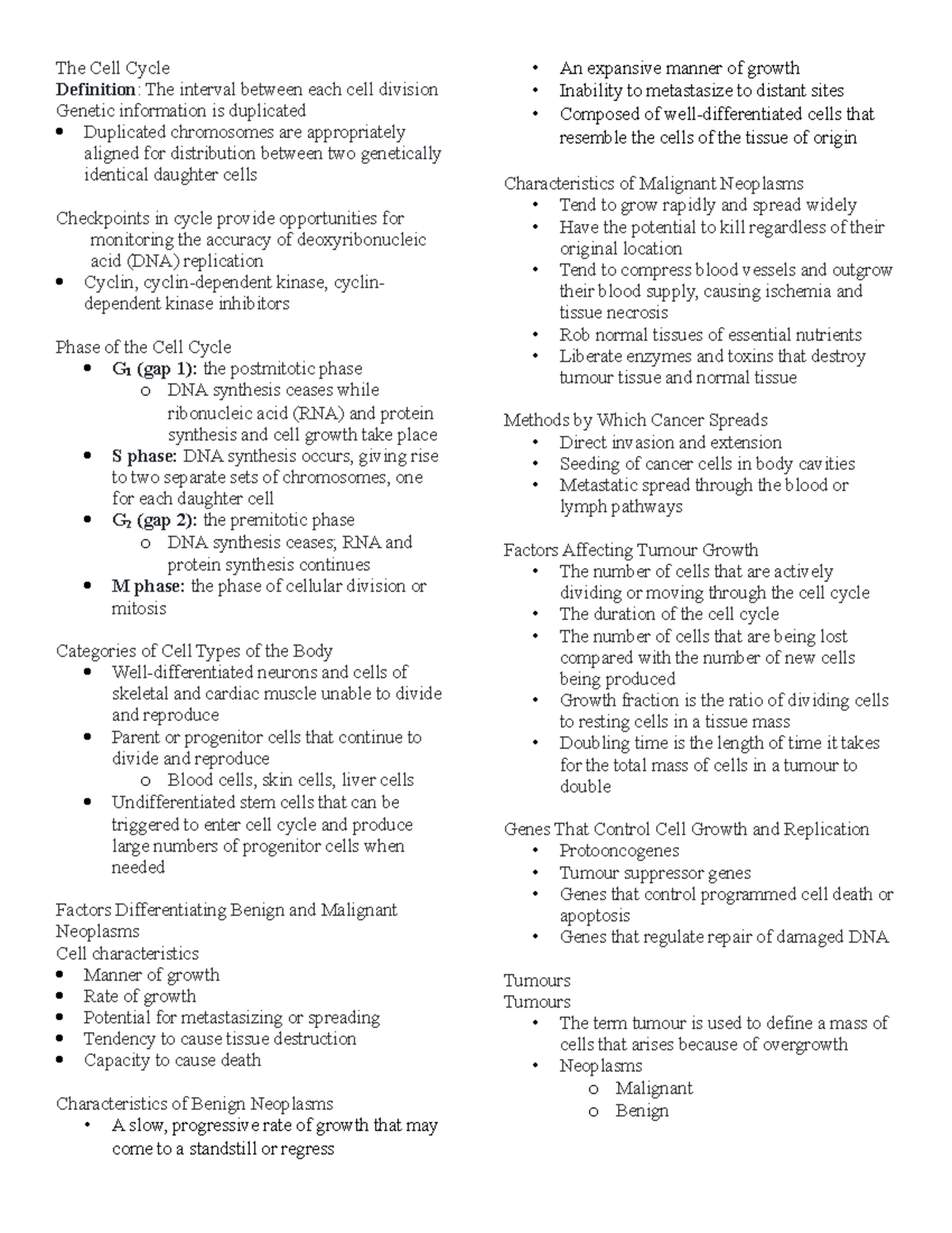 Neoplasms notes cancer pathophysiology - NURS 2160 - VCC - Studocu