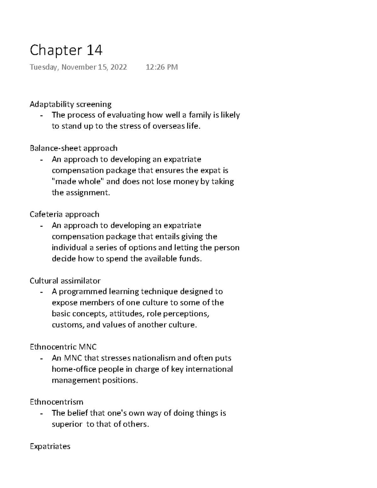 Chapter 14 - Balance-sheet approach Cafeteria approach cultural - Studocu