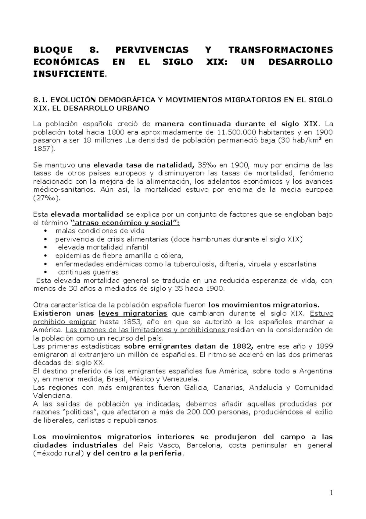 Temas bloque 8 ll 1 - BLOQUE 8. PERVIVENCIAS Y TRANSFORMACIONES ECONÓMICAS EN EL SIGLO XIX: UN ...