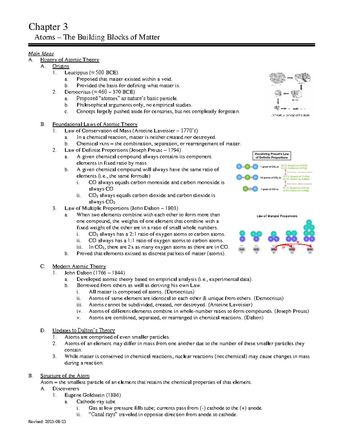 Chapter 3 Outline - Atoms - The Building Blocks of Matter - Atoms – The ...