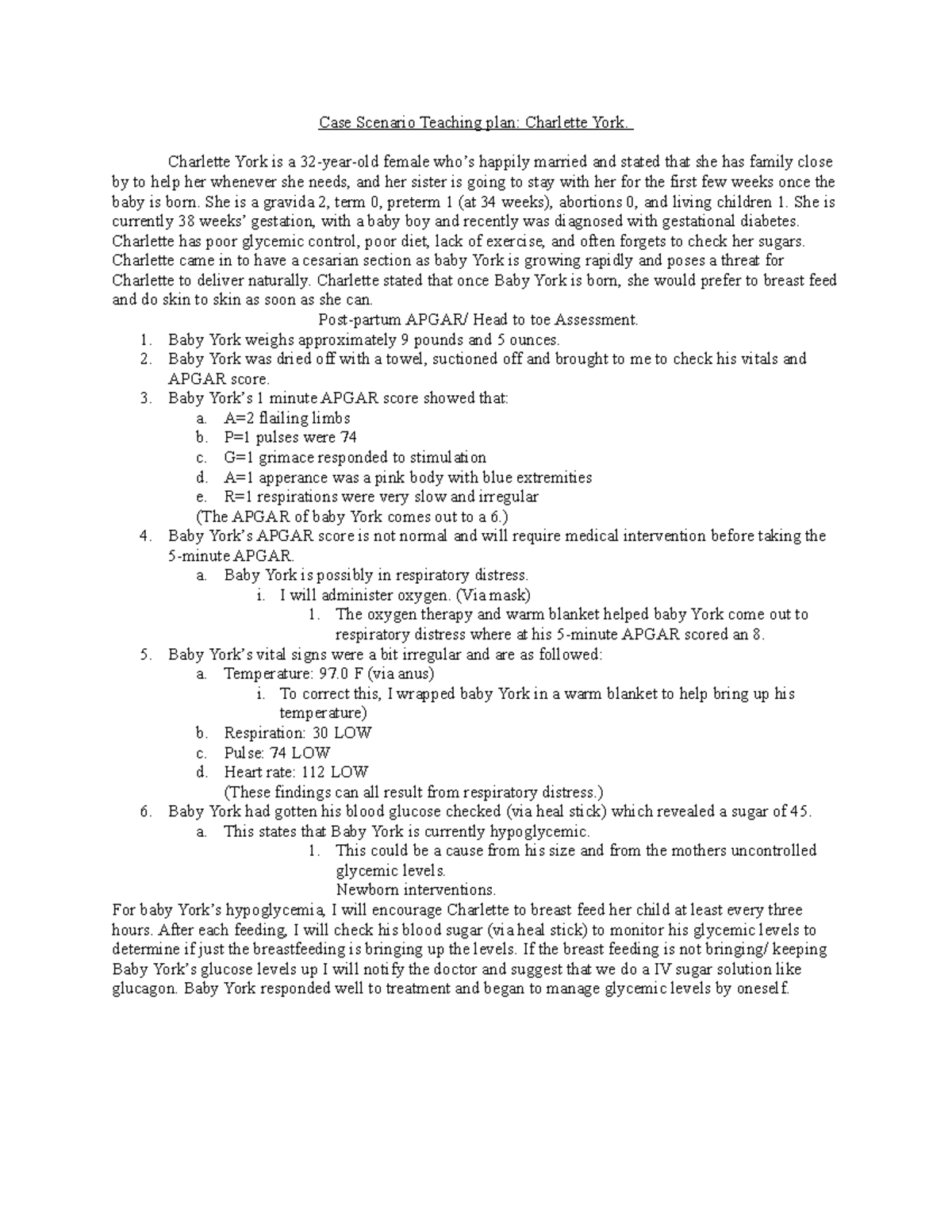 Case Scenario - This is a maternity case study. - Case Scenario ...